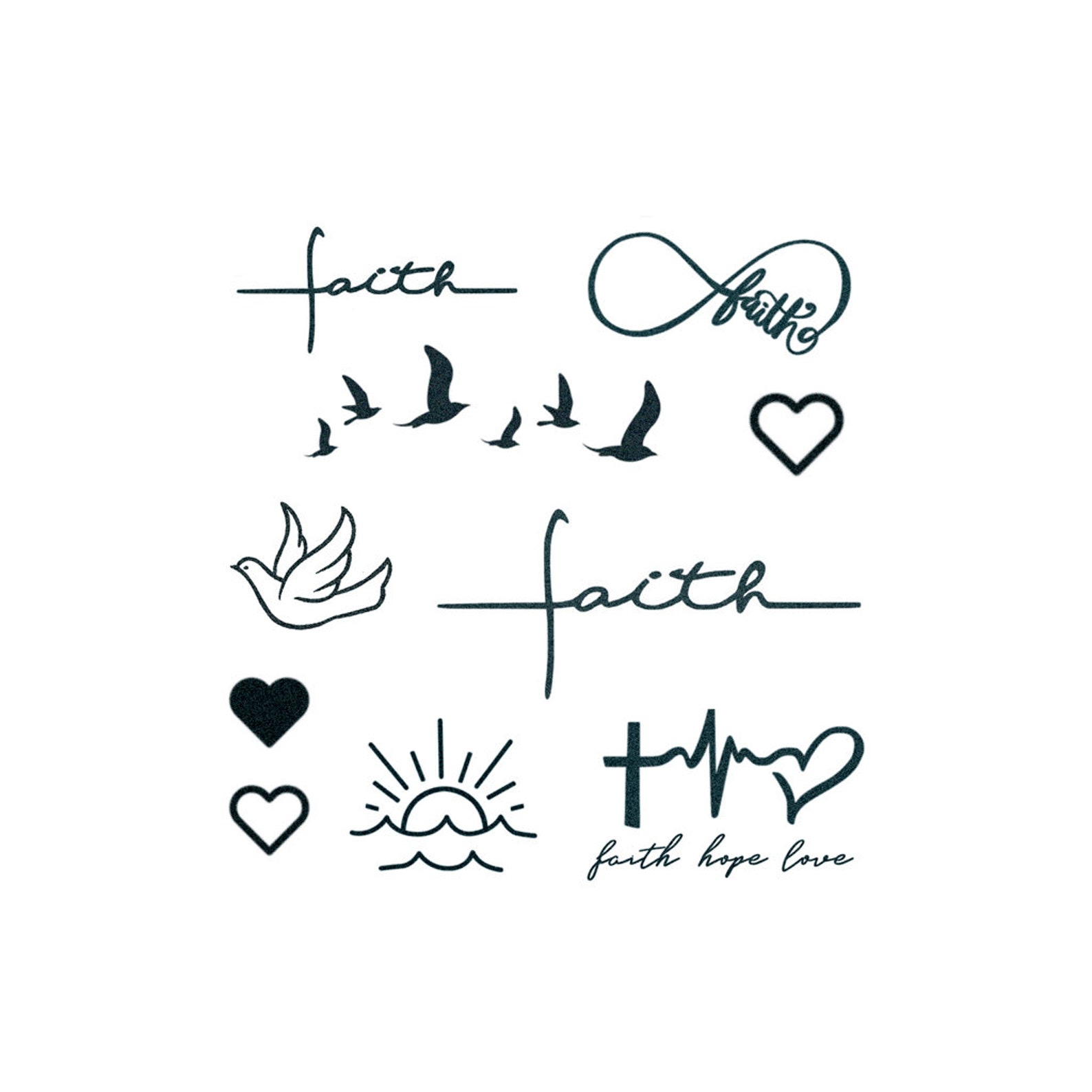 Faith & Love Tattoo Set - Faith Temporary Tattoo Set / Christian ...