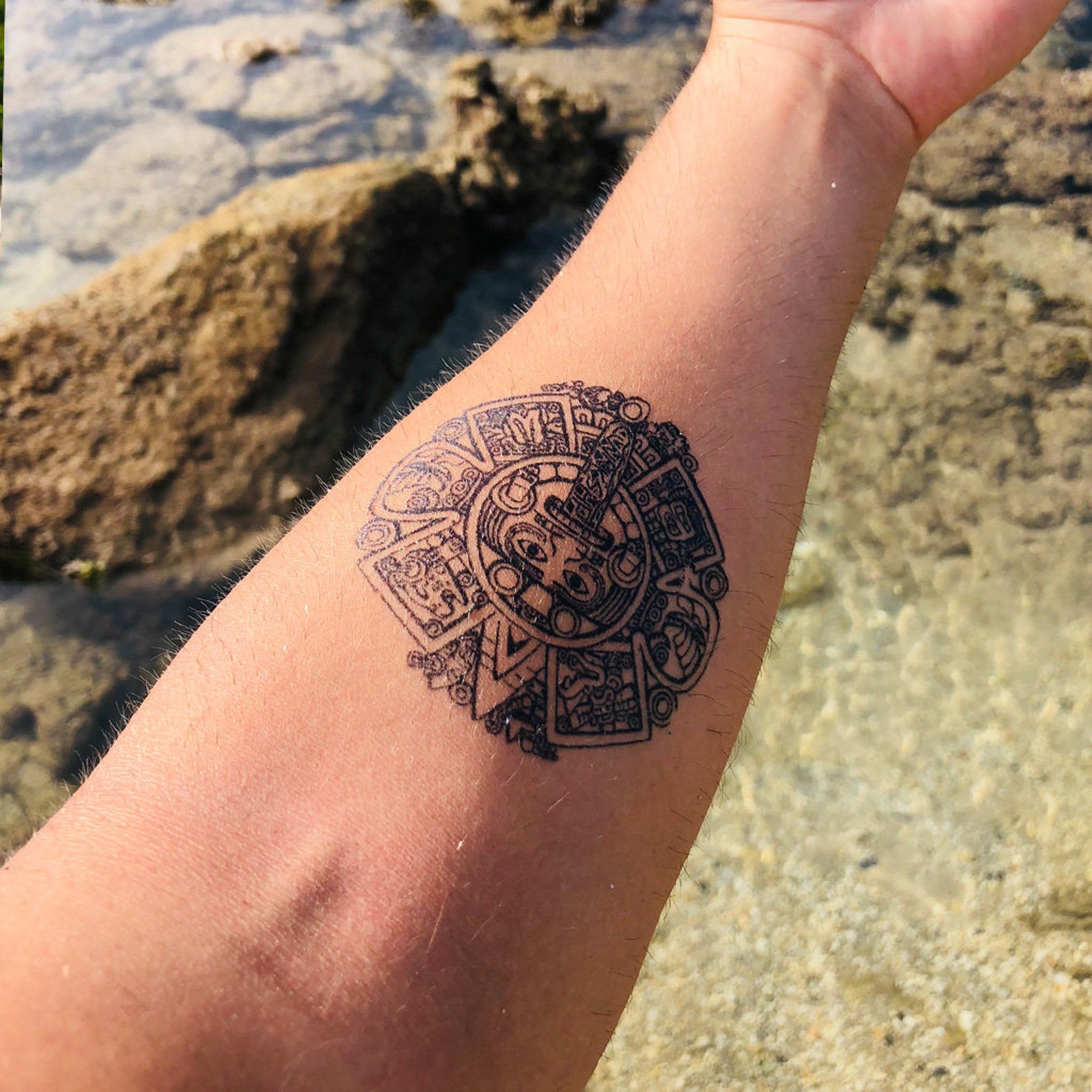 Aztec Sun Stone Tattoo Aztec Temporary Tattoo / Piedra Del - Etsy