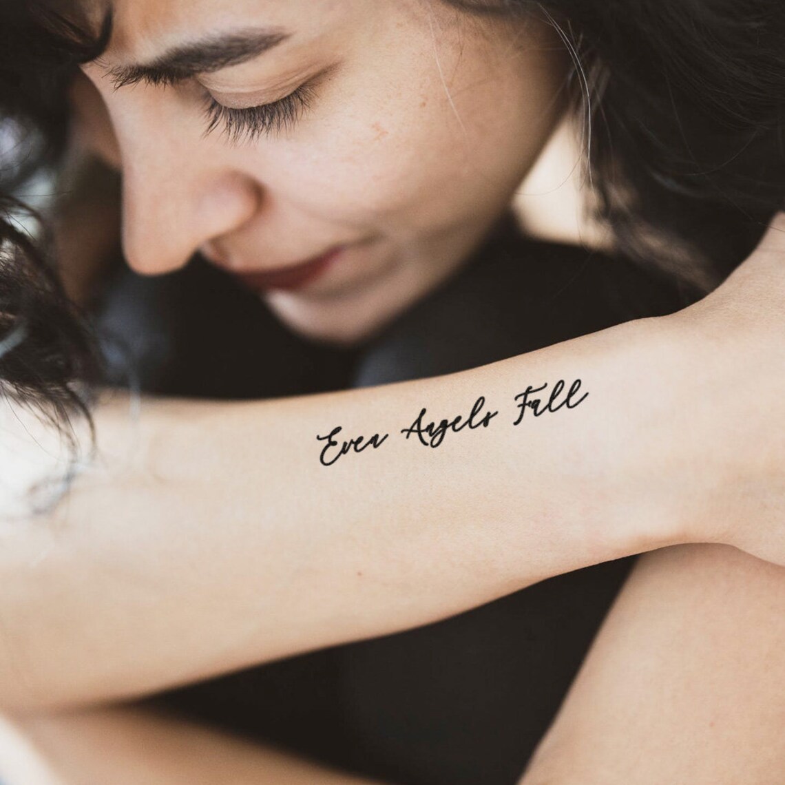Even Angels Fall set of 2 Quote Temporary Tattoo / Script | Etsy