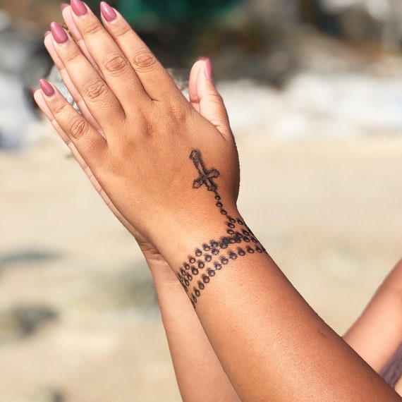 Hand Rosary Tattoo Rosary Temporary Tattoo / Religious | Etsy