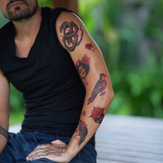 Black And Red Traditional Tattoos