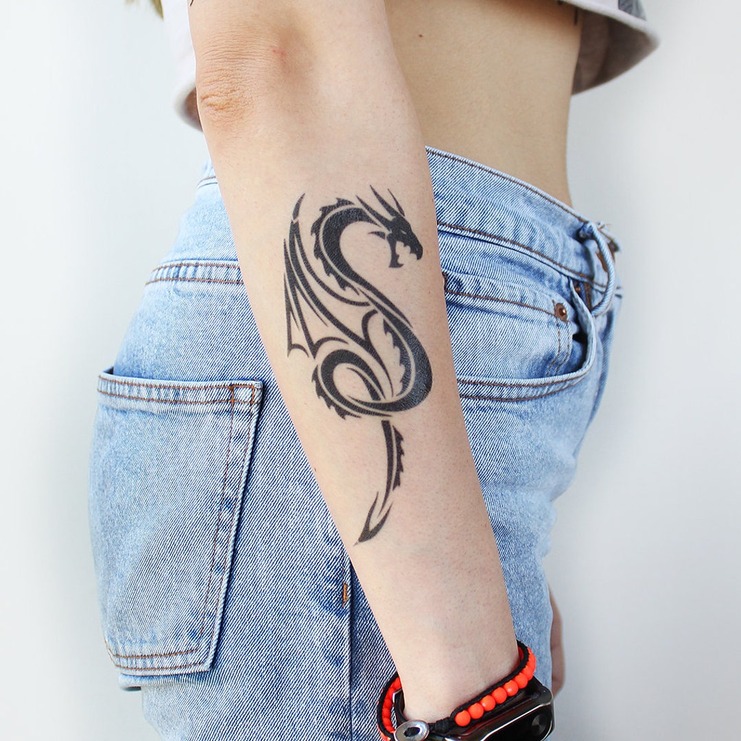 Tribal Dragon - Tribal Dragon Temporary Tattoo / Tribal Tattoo ...