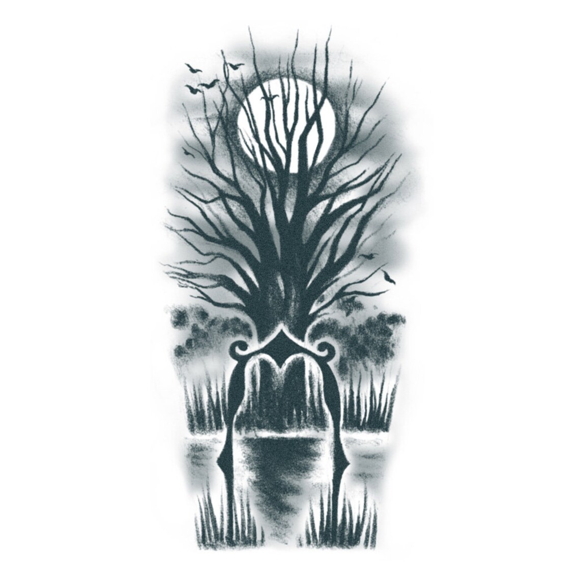 Moonlit Tree - Large Tree Tattoo / Tree Temporary Tattoo / Moon Tattoo ...
