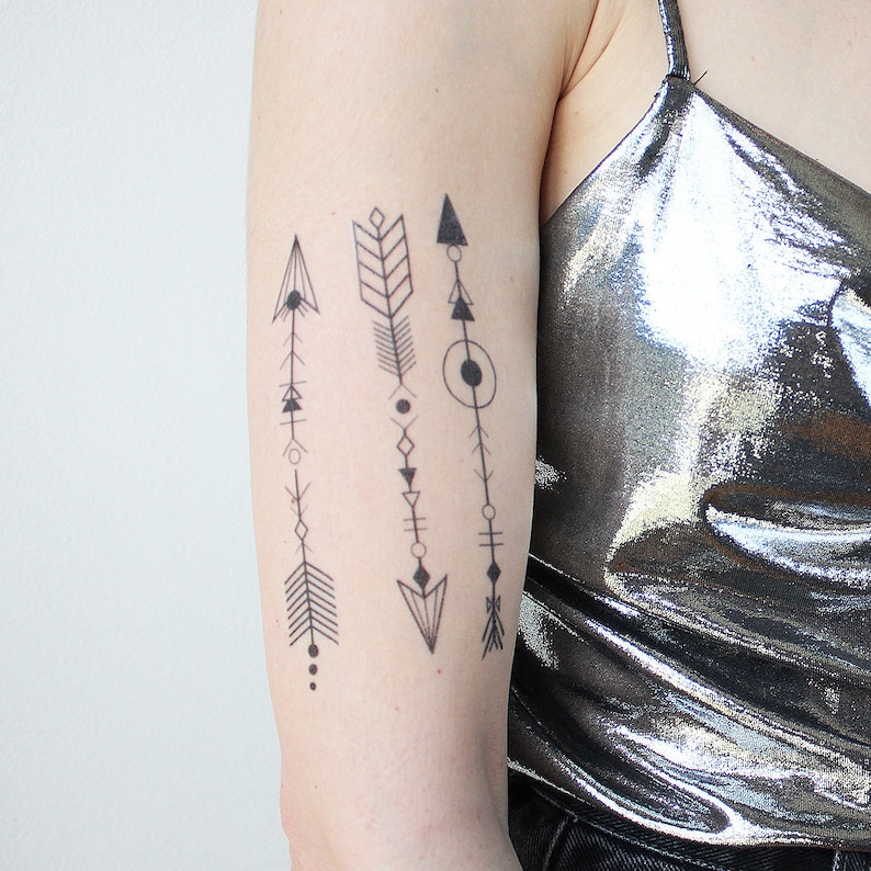 Boho Arrows Tattoos set of 3 Temporary Tattoo / Realistic - Etsy