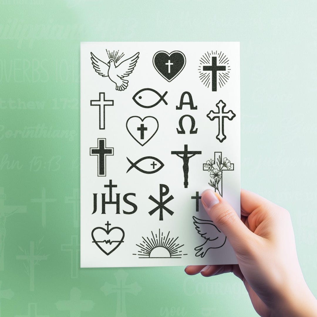 Christian Symbols Tattoos (set of 18) - Christian Signs & Symbols ...