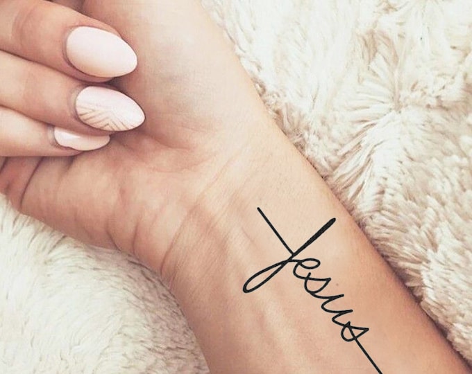 Jesus Script set of 2 Jesus Word Tattoo / Religious Tattoo / Christian ...