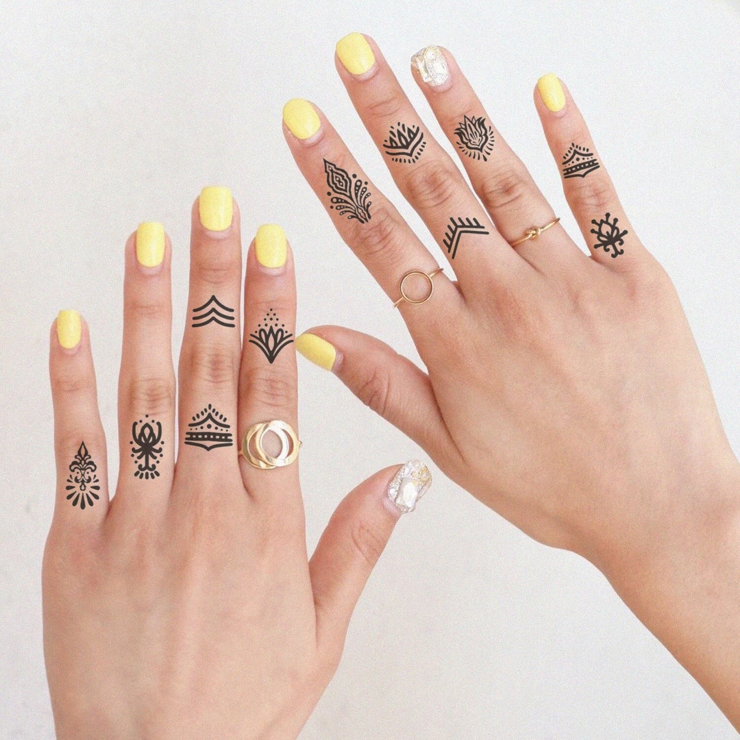 Glam Finger Tattoos Set - Women Finger Tattoos / Lady Finger Tattoos ...