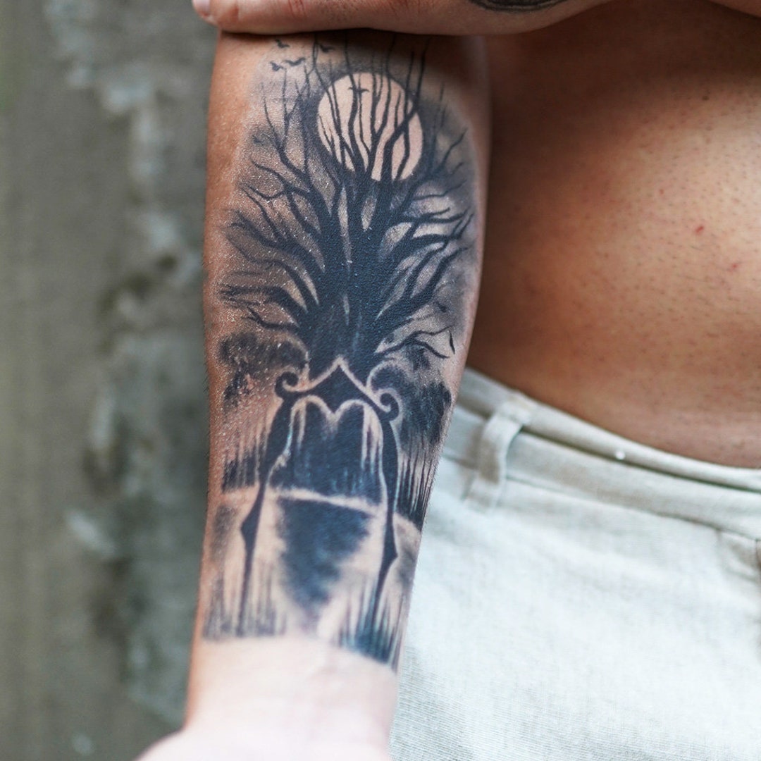 Moonlit Tree - Large Tree Tattoo / Tree Temporary Tattoo / Moon Tattoo ...