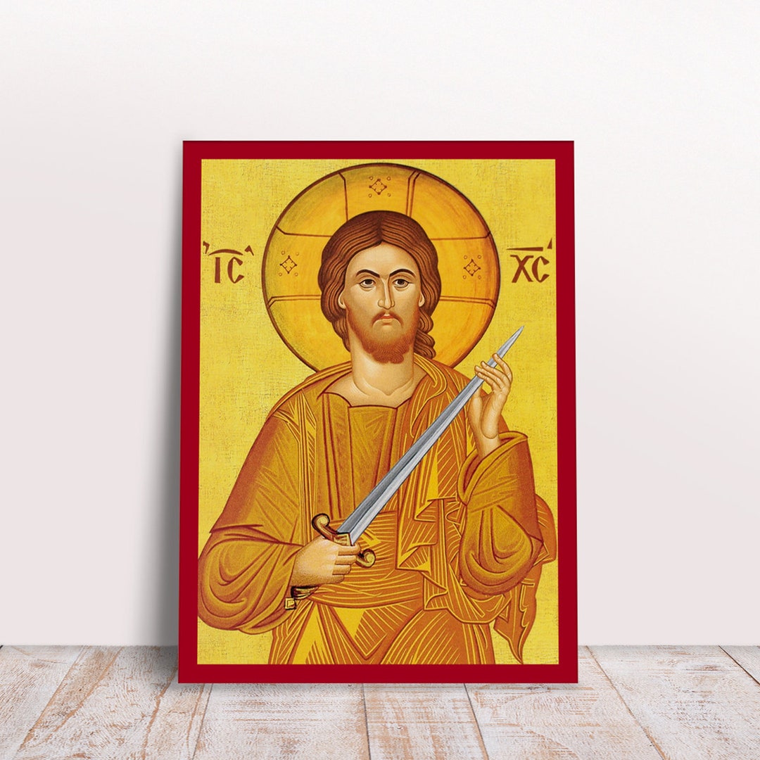 Jesus Christ With Sword Portrait Greek Byzantine Orthodox Christian ...