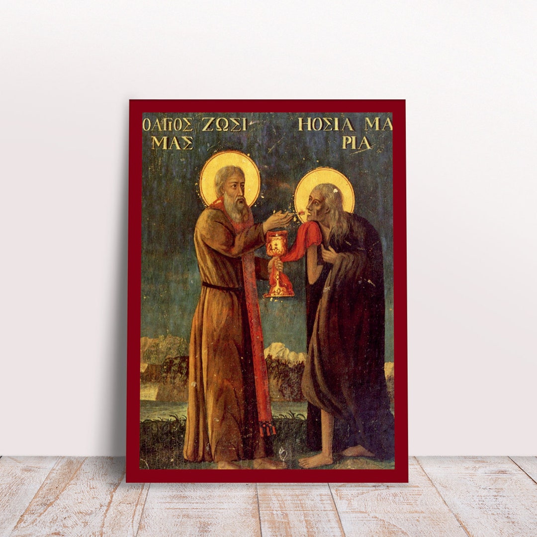 Saint Zosimas Giving the Holy Communion to Saint Mary of Egypt Greek ...