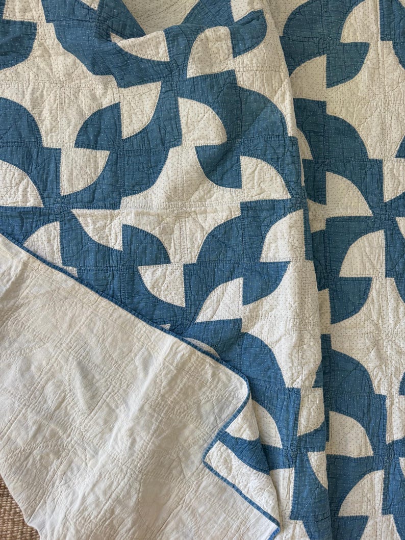 Antique Blue and White Patchwork Quilt Drunkards Path 1930's - Etsy