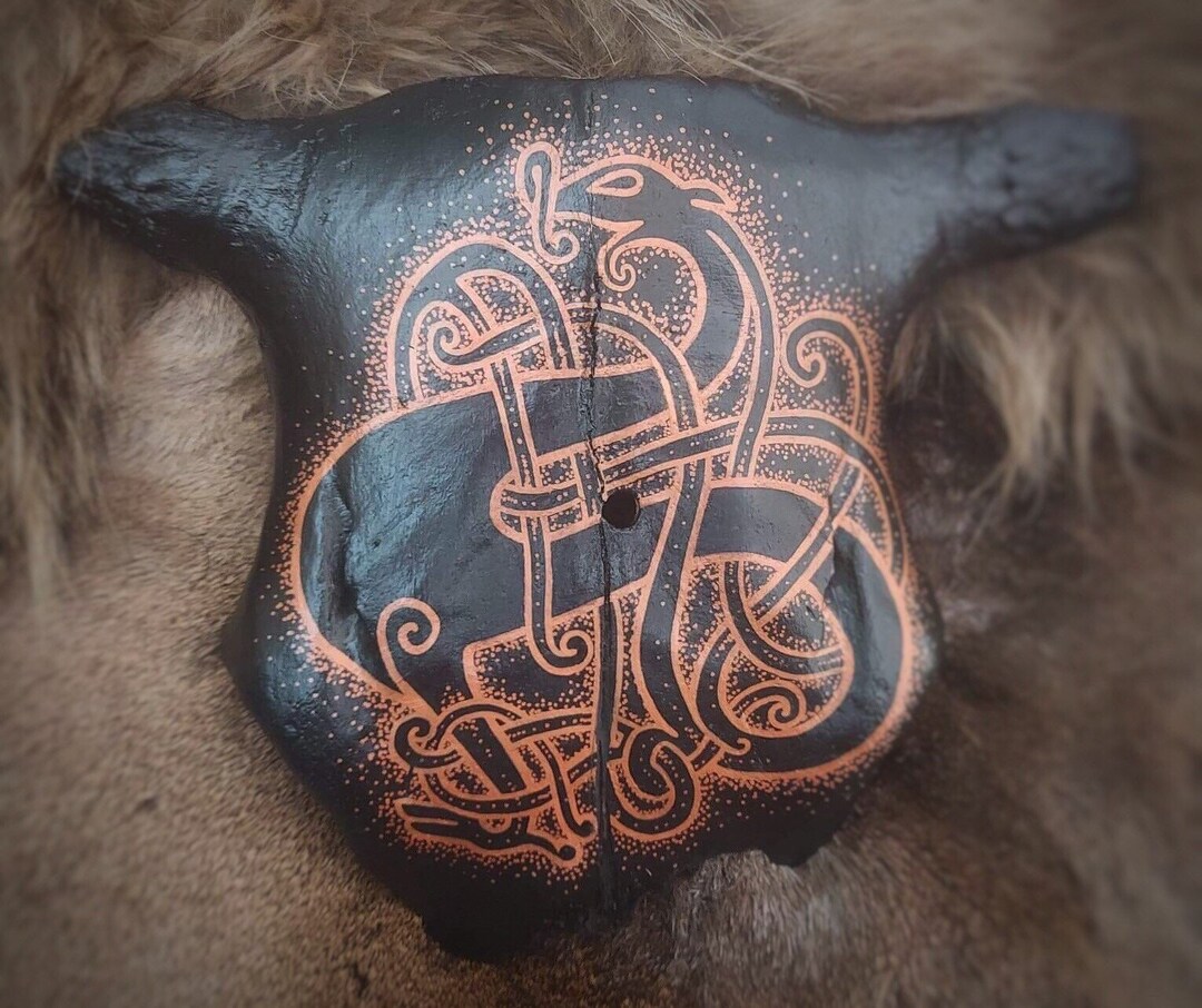 Viking Skull Viking Art Urnes Serpent Viking Home - Etsy