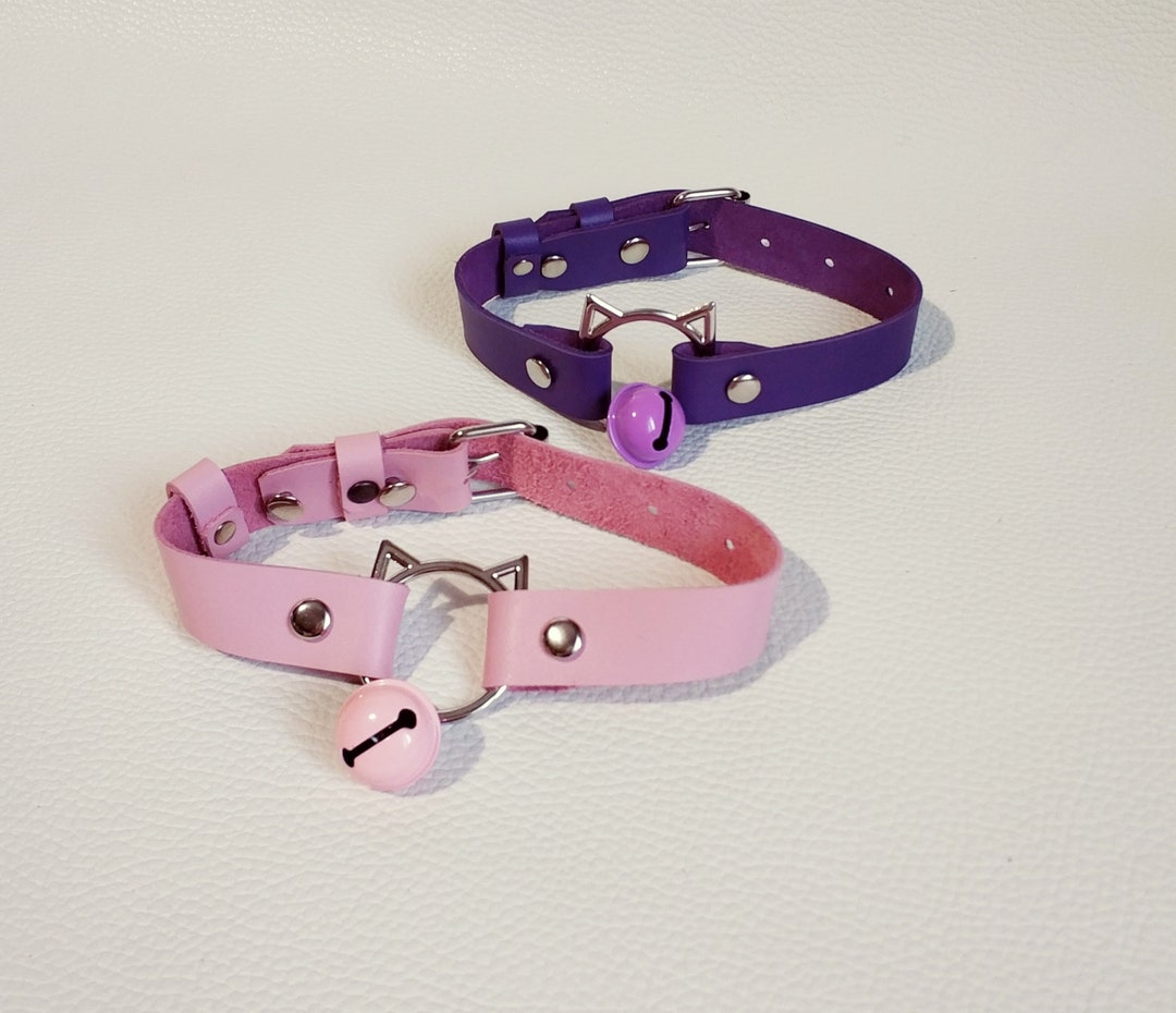 Kitten Collar Pink Choker Collar Leather Choker BDSM Ddlg O-ring Collar ...