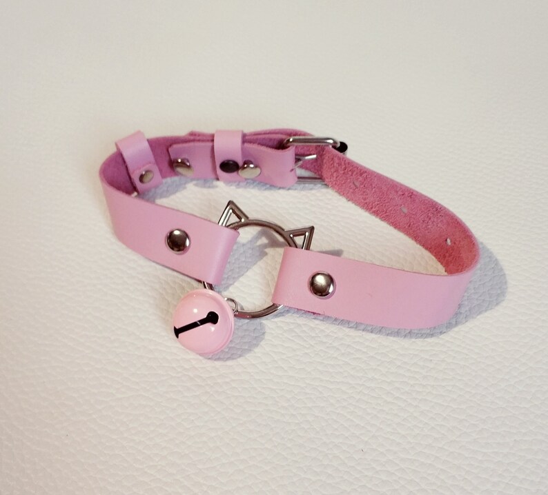 Kitten Collar Pink Collar Leather Choker Bdsm Ddlg O Ring Etsy