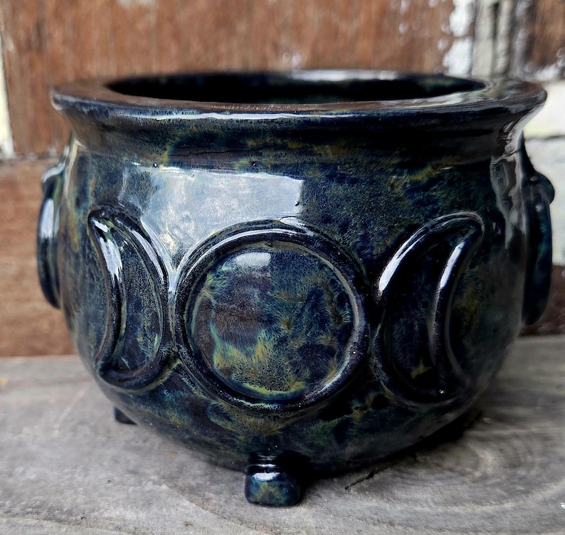 Handmade Ceramic Triple Moon Cauldron With Lid – Witchy Decor, Altar ...