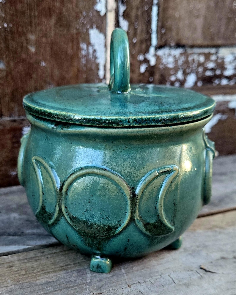 Handmade Ceramic Triple Moon Cauldron With Lid – Witchy Decor, Altar ...