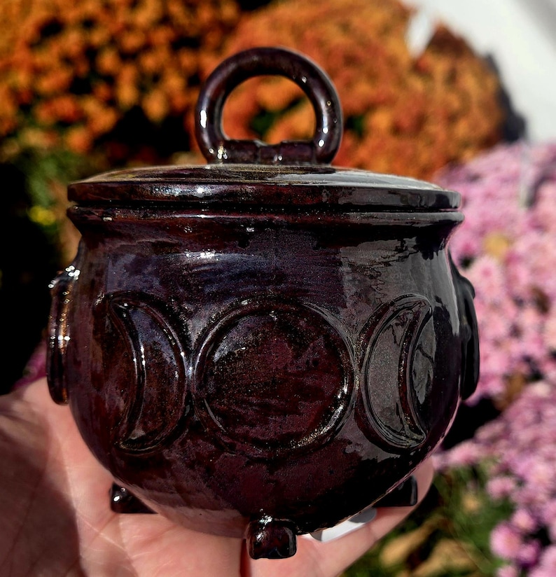 Handmade Ceramic Triple Moon Cauldron With Lid – Witchy Decor, Altar ...