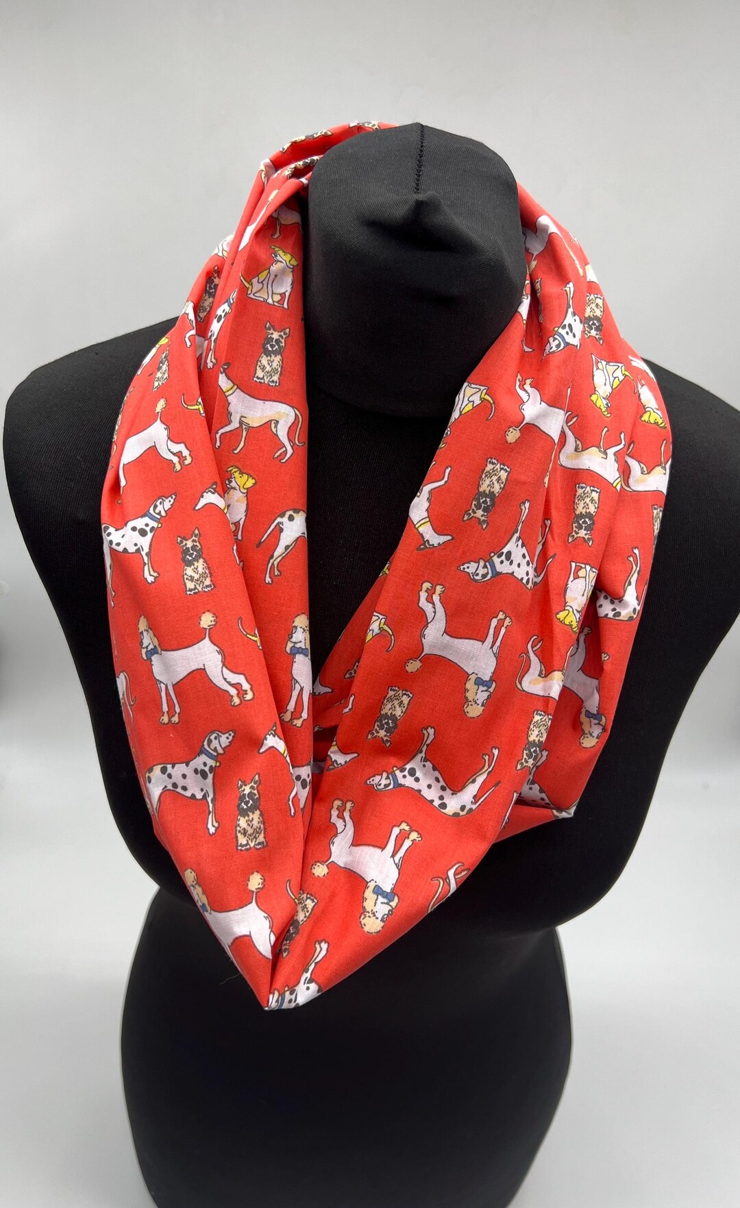 Dog Print Infinity Scarf, Red Pooch Print Loop Scarf,polycotton Scarf ...