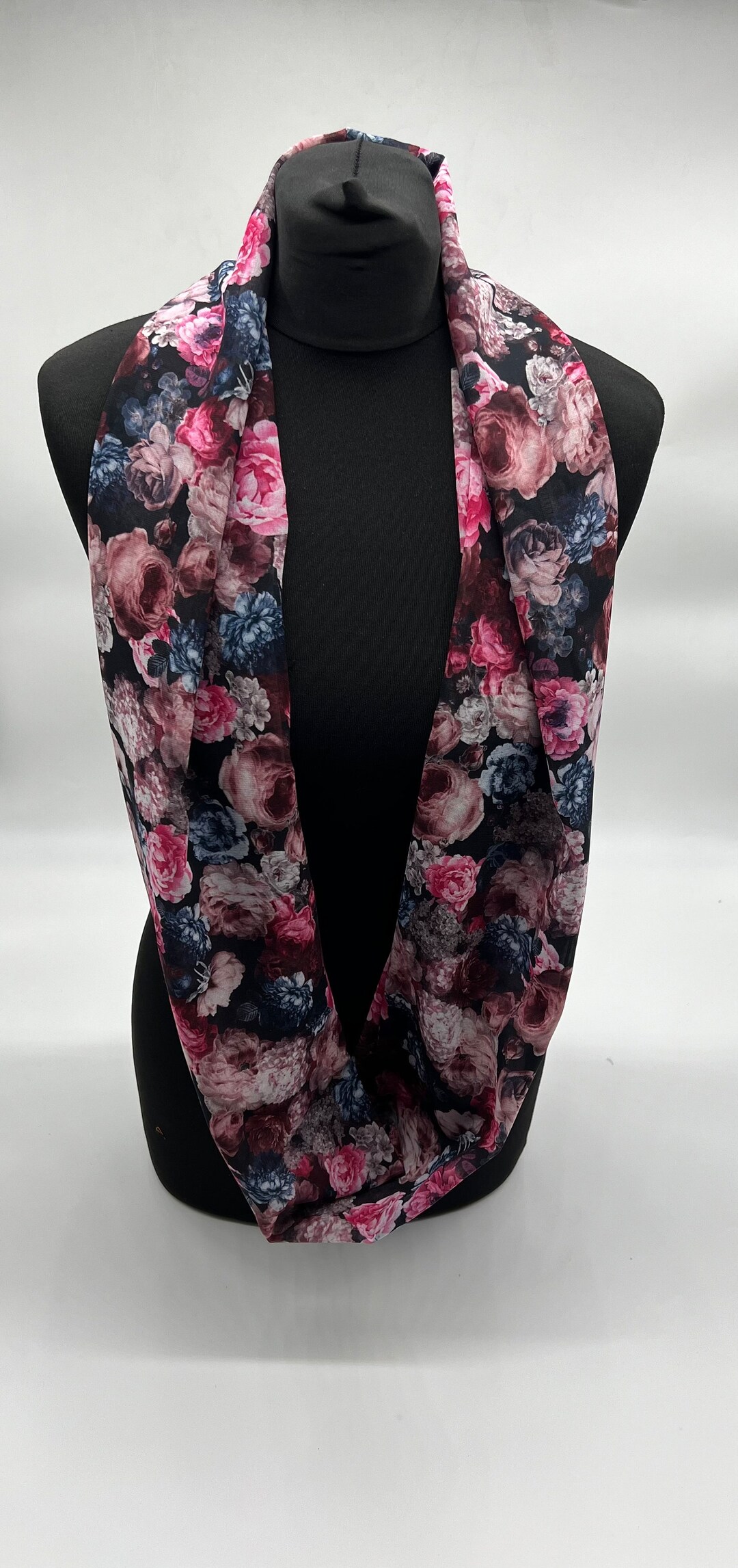 Floral Bloom Infinity Chiffon Scarf, Rose Print Loop Scarf, Gift for ...