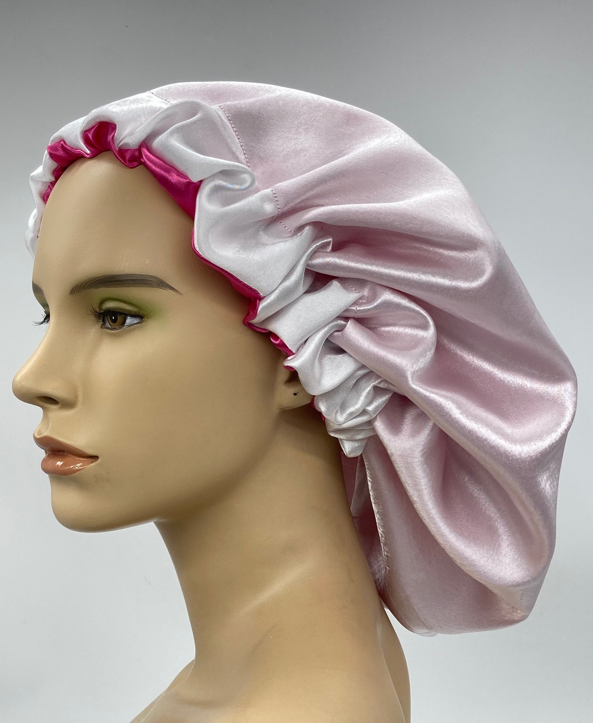 Reversible satin Bonnet Pink and white bridal bonnet for | Etsy