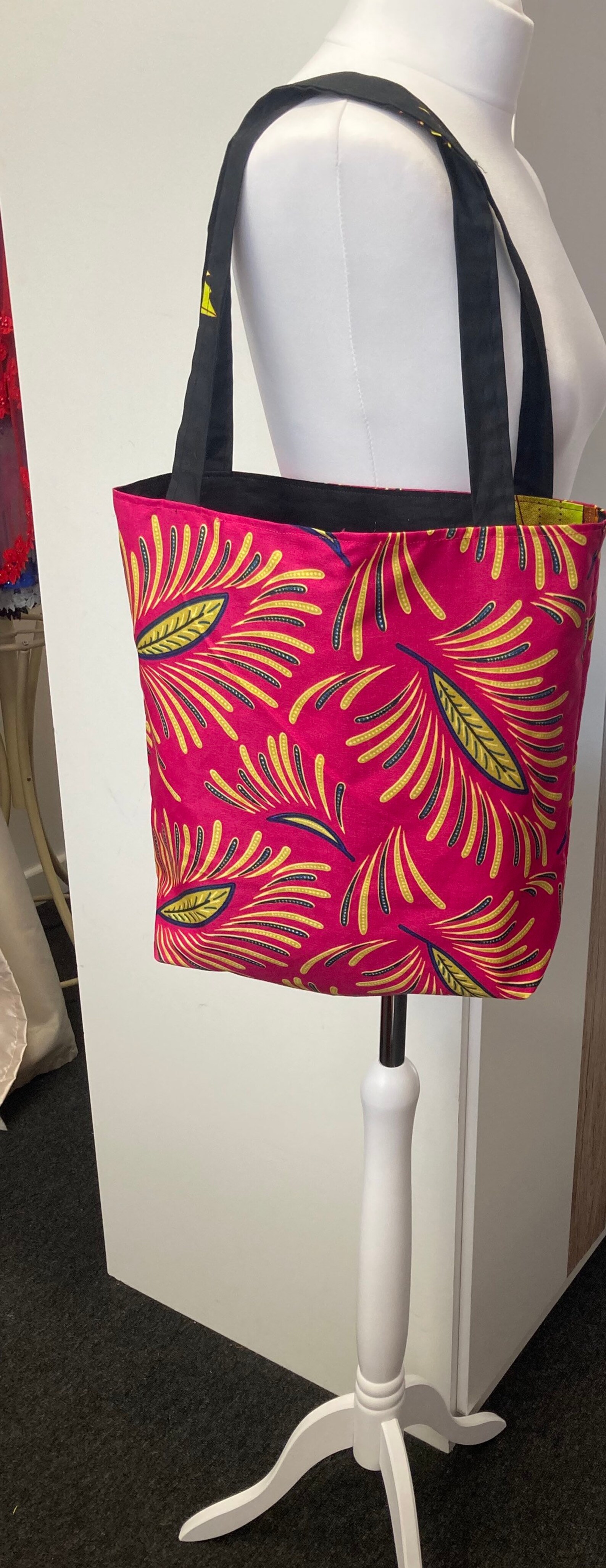 Black and pink reversible tote bag floral cotton shopper | Etsy