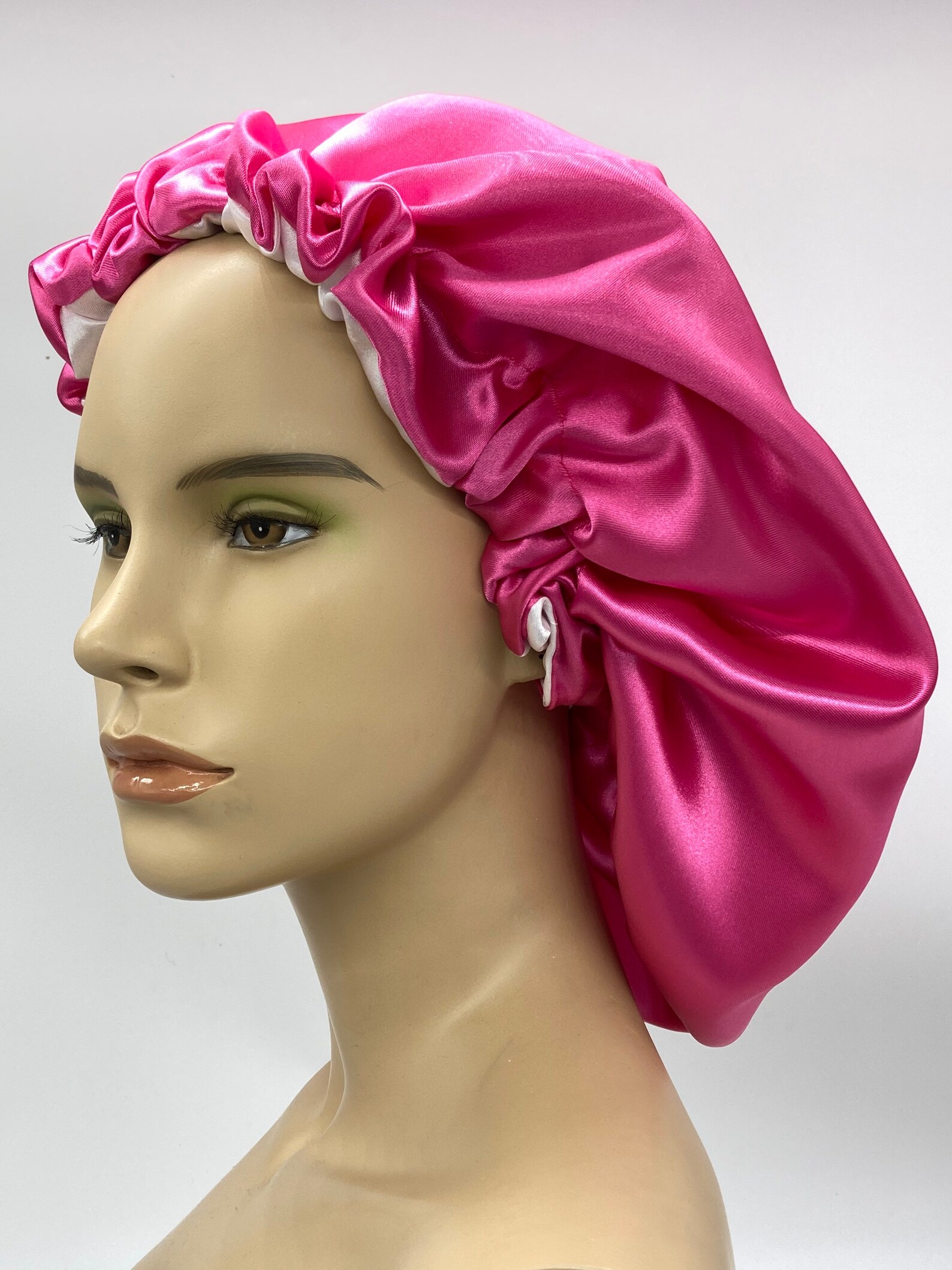Reversible Satin Bonnet, Pink and White Bridal Bonnet, for Curly Hair ...