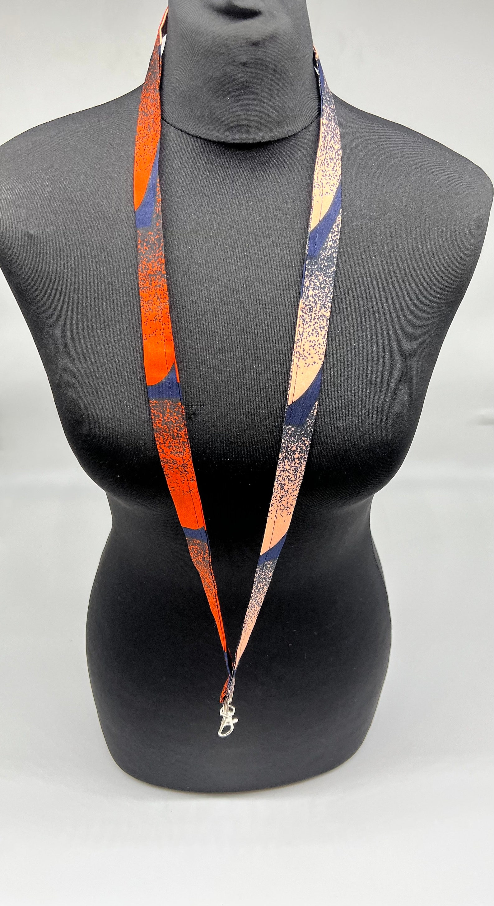 Orange , Navy and Cream Lanyard,ankara African Wax Cotton Fabric ...