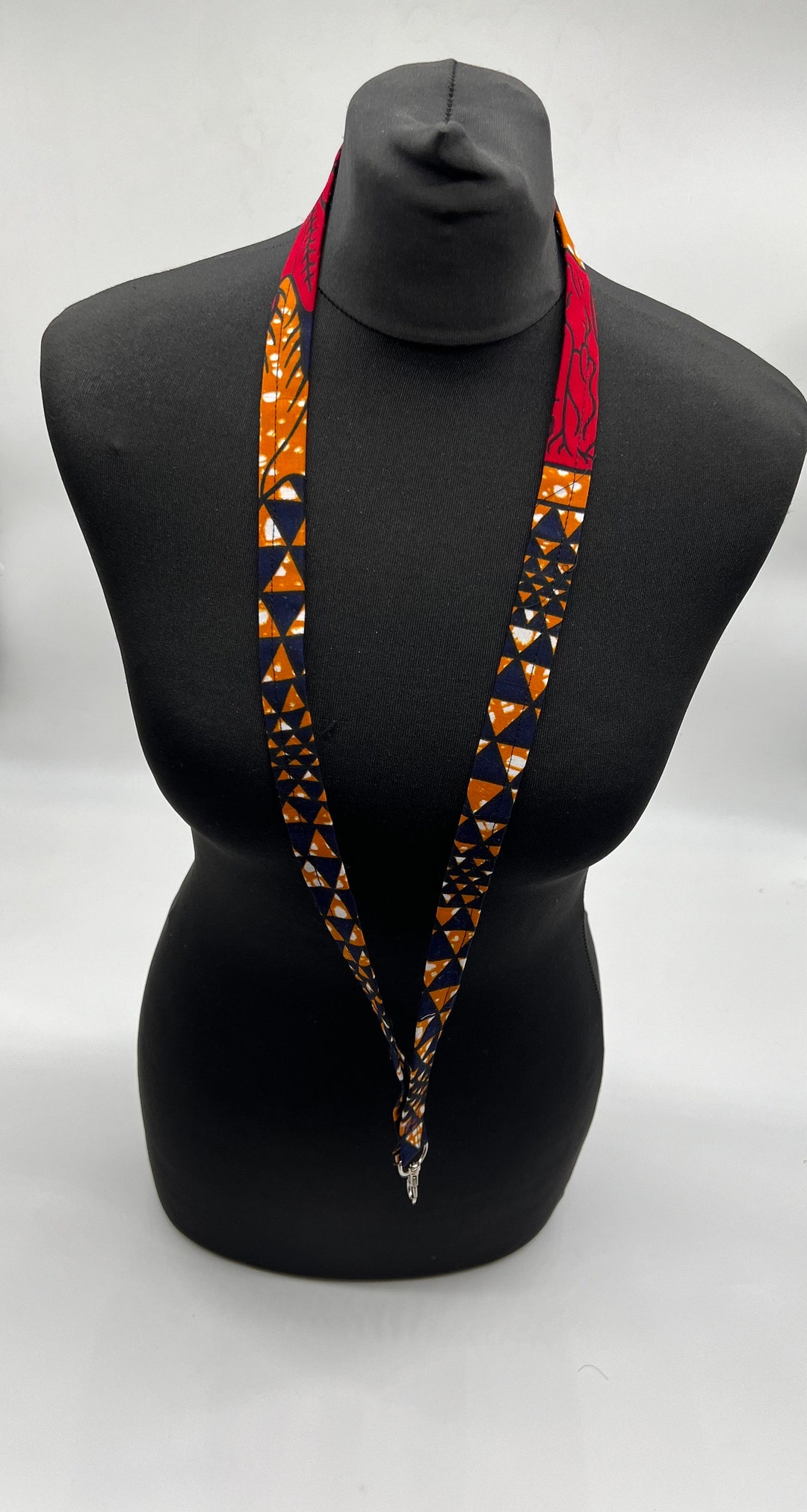 Deep Navy Lanyard ,orange and Wine Red Print Key Holder, African Print ...