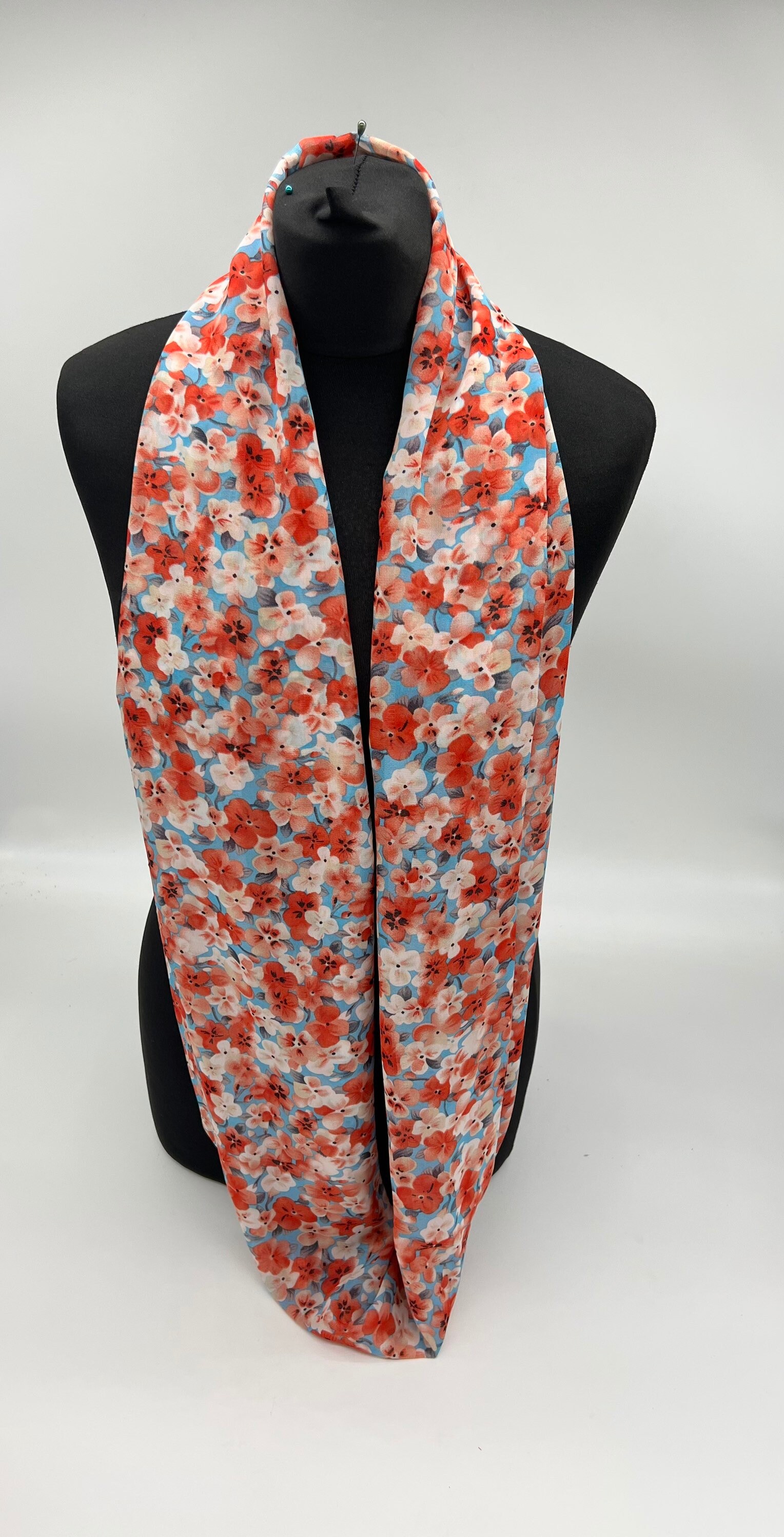 Pink Floral Infinity Chiffon Scarf, Floral Multicoloured Loop Scarf ...