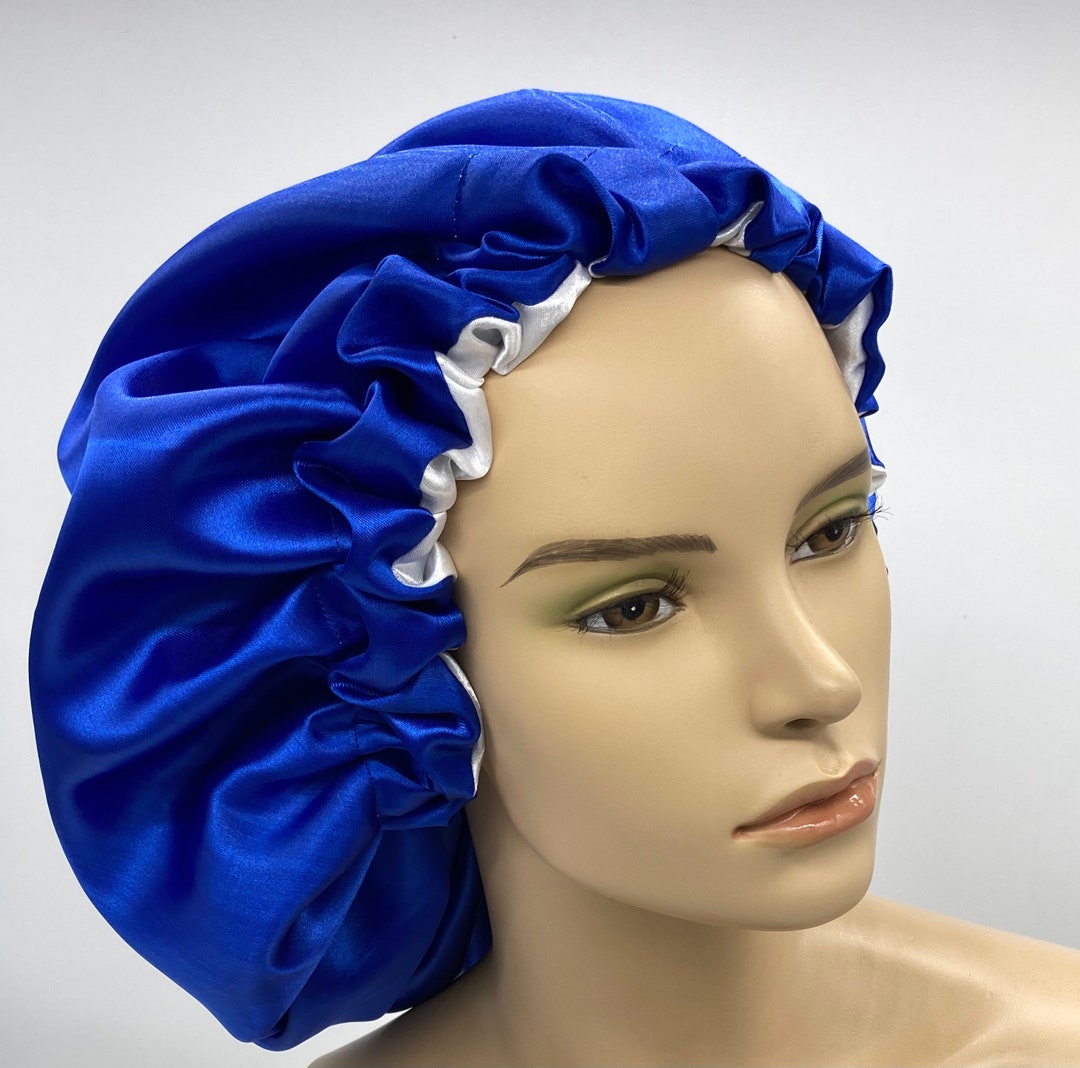 Silky Satin Blue Bonnet, Reversible Blue and White Bonnet, Bridesmaids ...