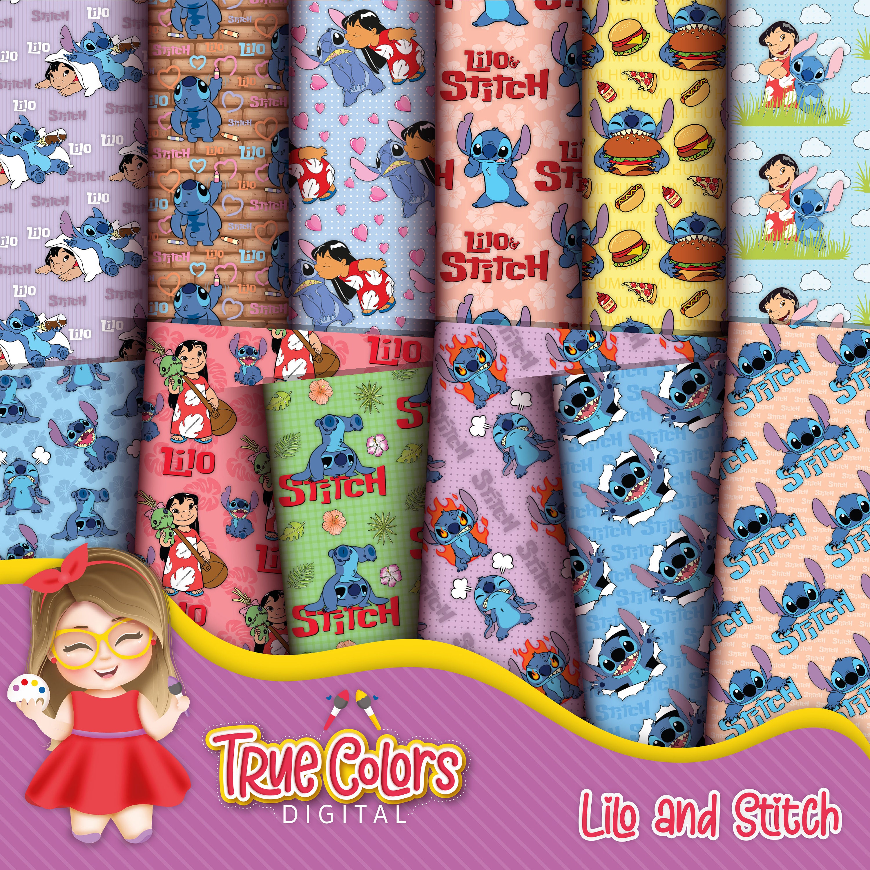 Lilo and Stitch Digital Paper Lilo and Stitch canvas Lilo | Etsy