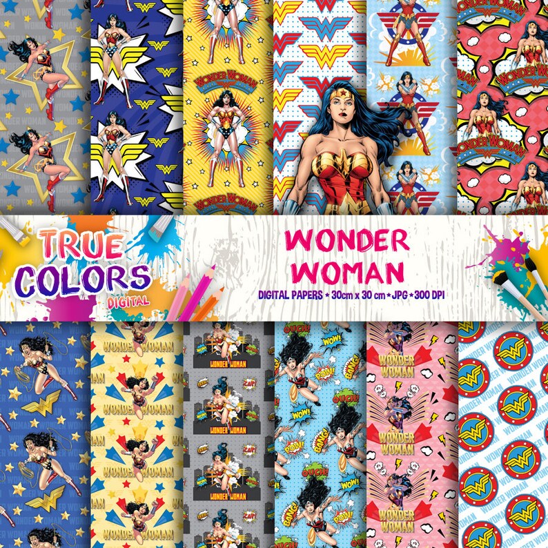 Wonder Woman 2 Digital Paper. Wonder Woman canvas Wonder | Etsy