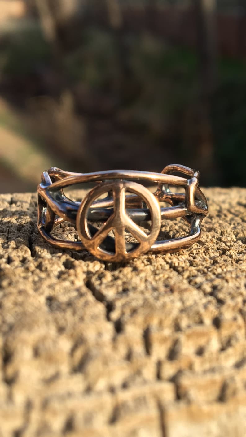 Copper Peace Sign Ring Hippy Jewelry Great Gift Fun - Etsy
