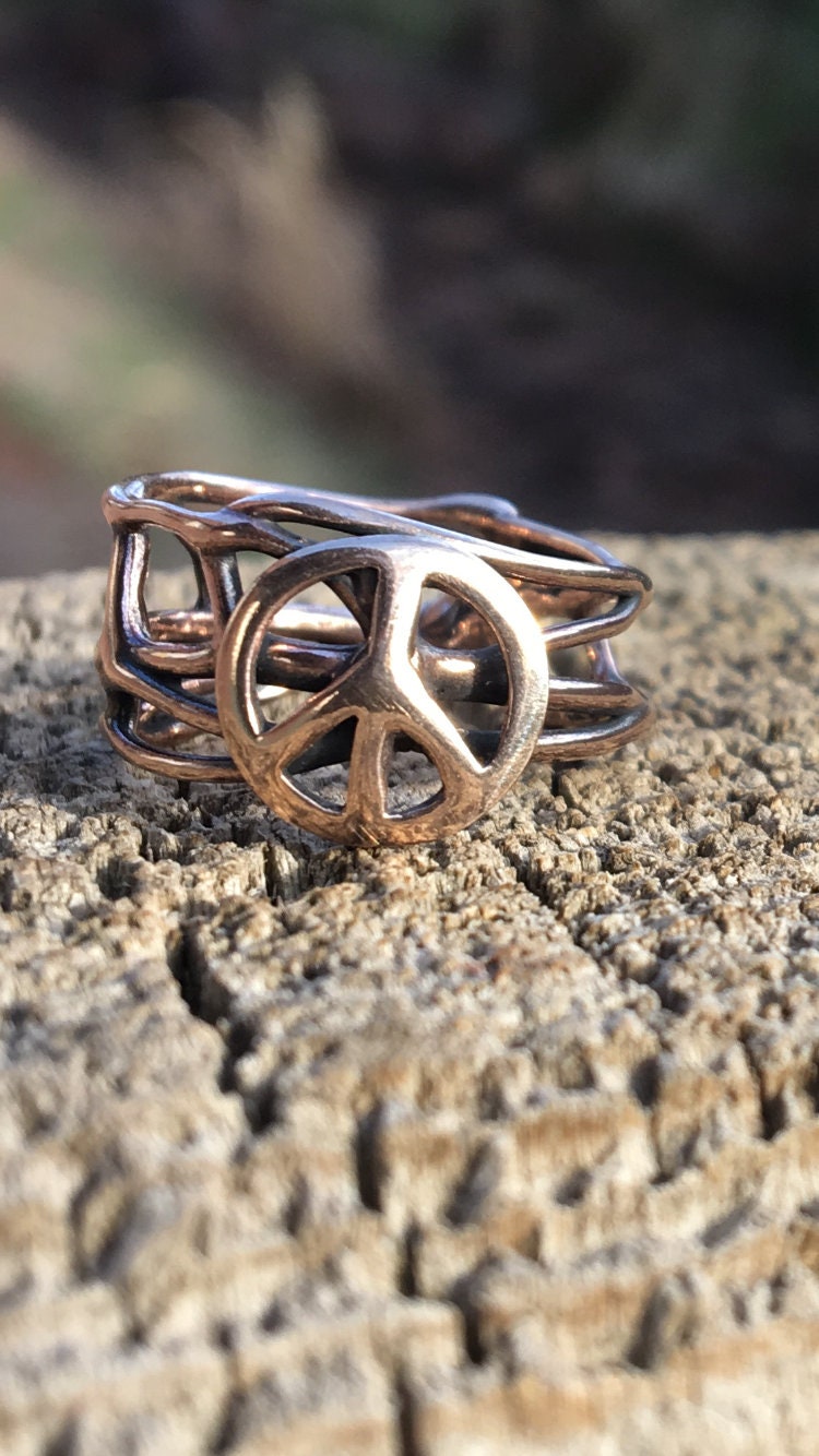 Copper Peace Sign Ring Hippy Jewelry Great Gift Fun - Etsy