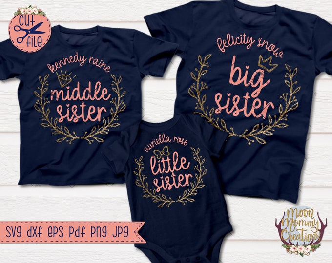 Big Sister, Middle Sister, & Little Sister Customizable Name INSTANT ...