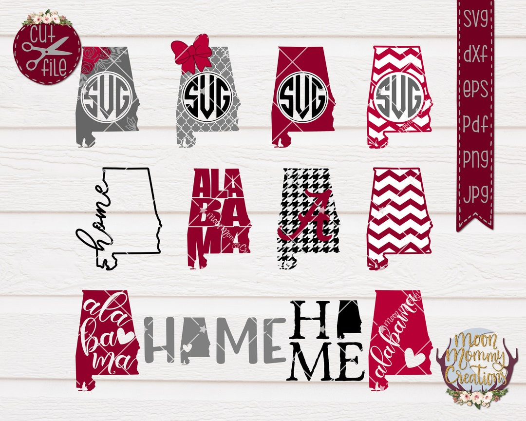 Alabama State Silhouette Home Bundle INSTANT DOWNLOAD Monogram ...
