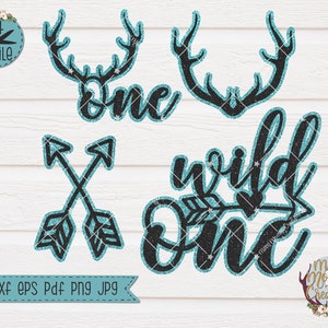 Wild One Birthday Cake Toppers Design Bundle Antlers and Arrows Cupcake ...