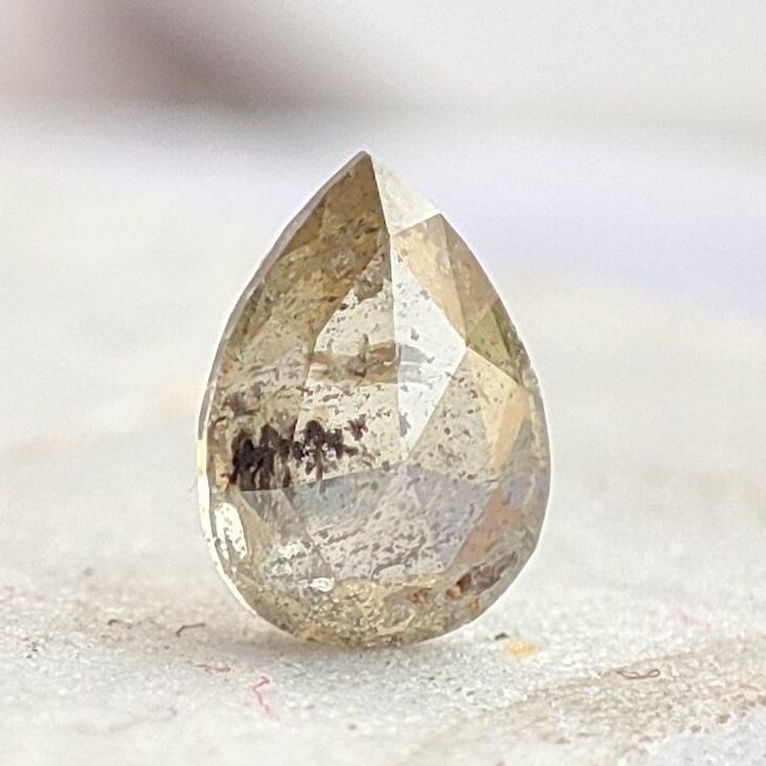 0.30 Ct Salt Pepper Diamond Rose Cut Pear 3.8X5.3 Mm Natural Salt ...