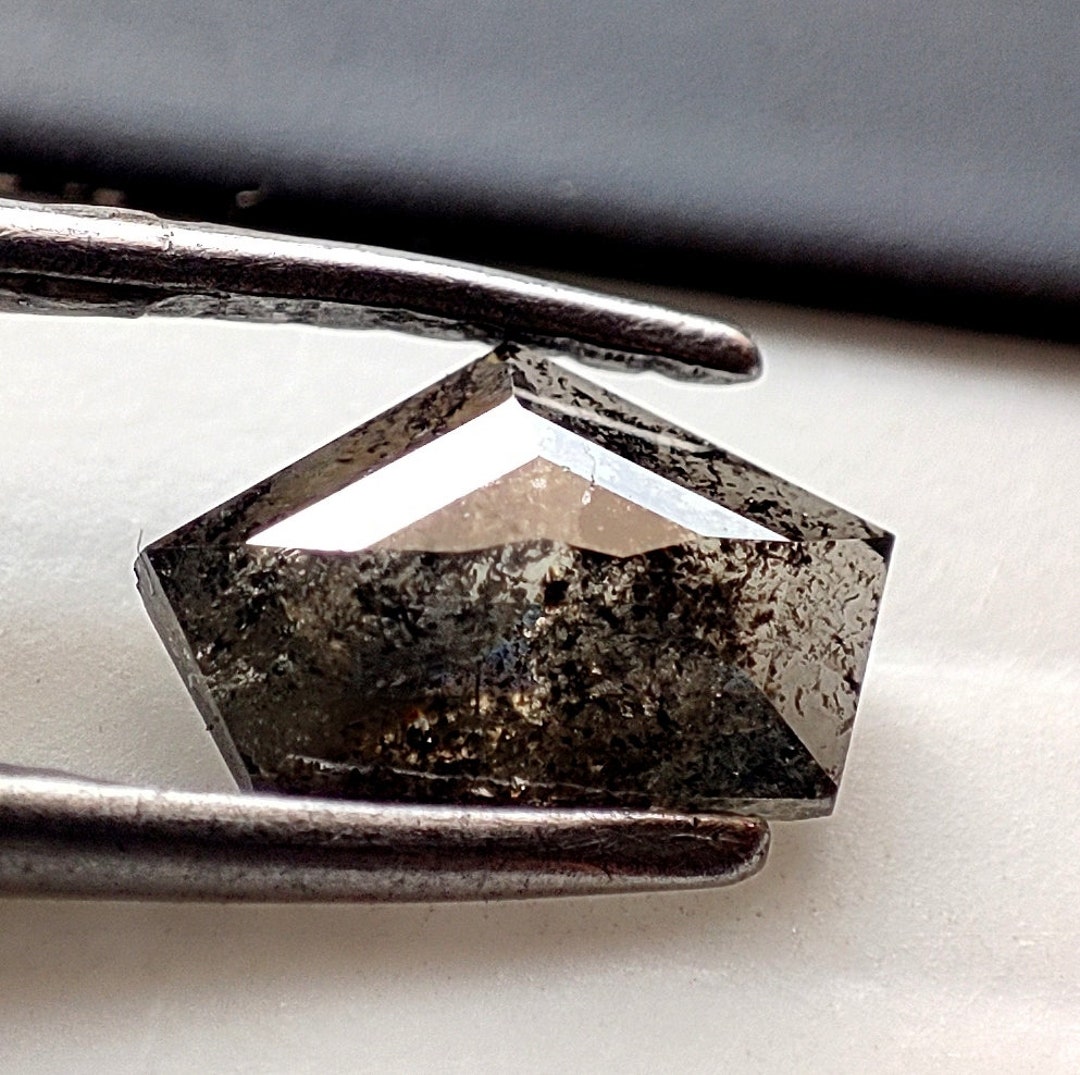 0.30 Carat Salt Pepper Diamond Pentagon Rose Cut 4X6.4 Mm Fancy Natural ...