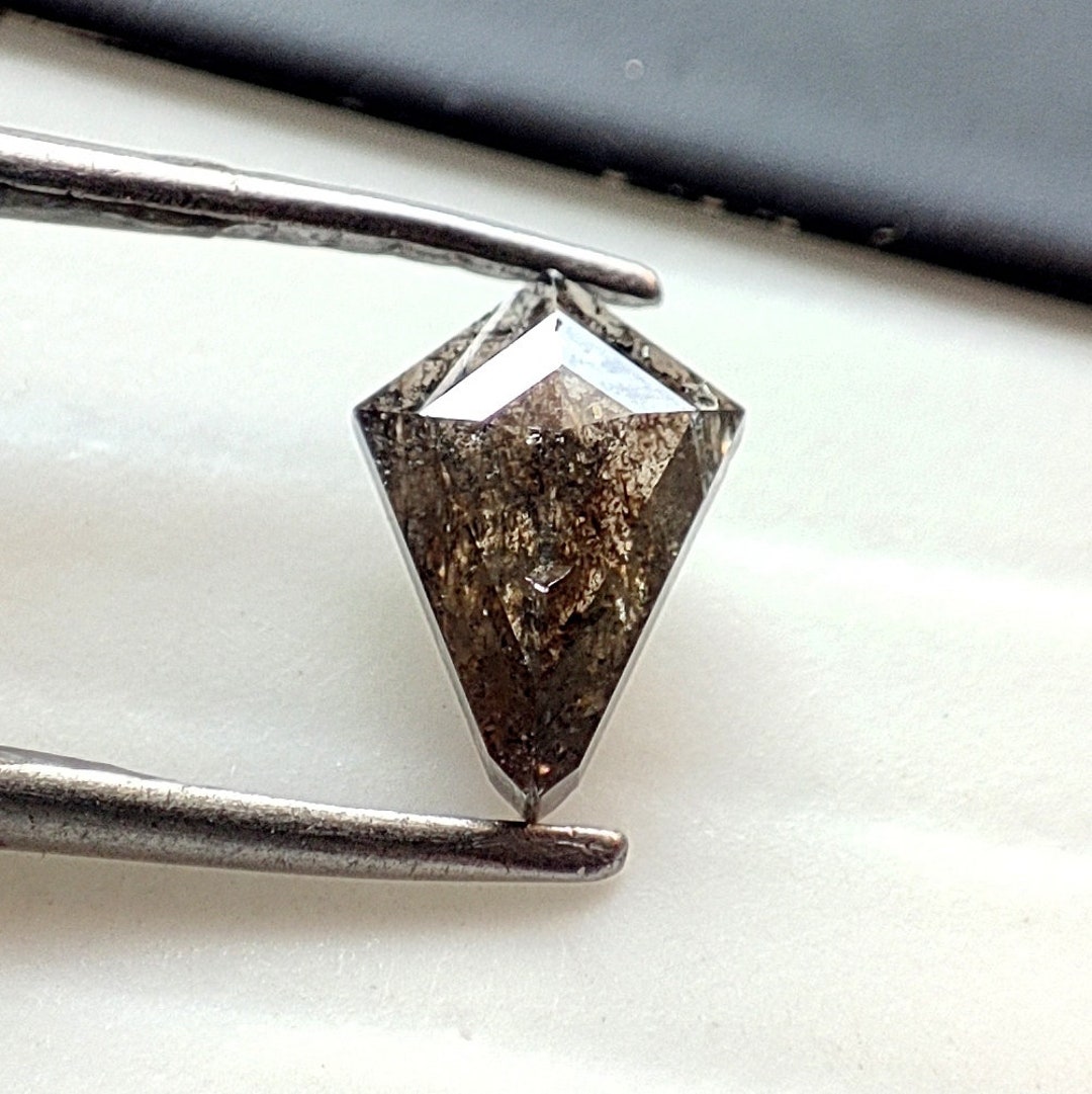0.40 Ct Salt Pepper Diamond Rose Cut Kite 4.5X6.5 Mm Natural Salt ...