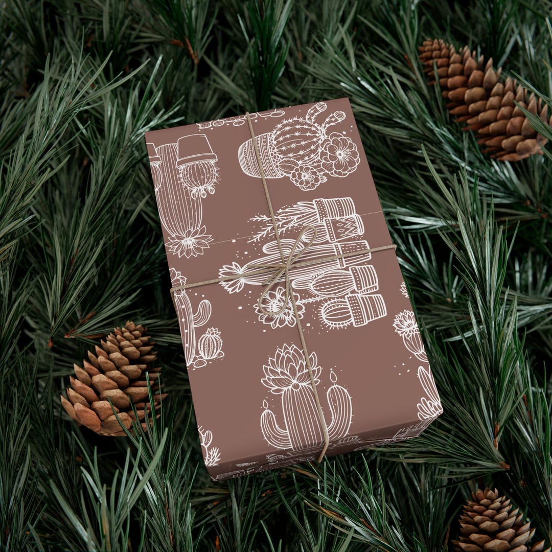 Boho Cactus Decor, Cactus Gift Wrap, Western Christmas Paper, Western ...