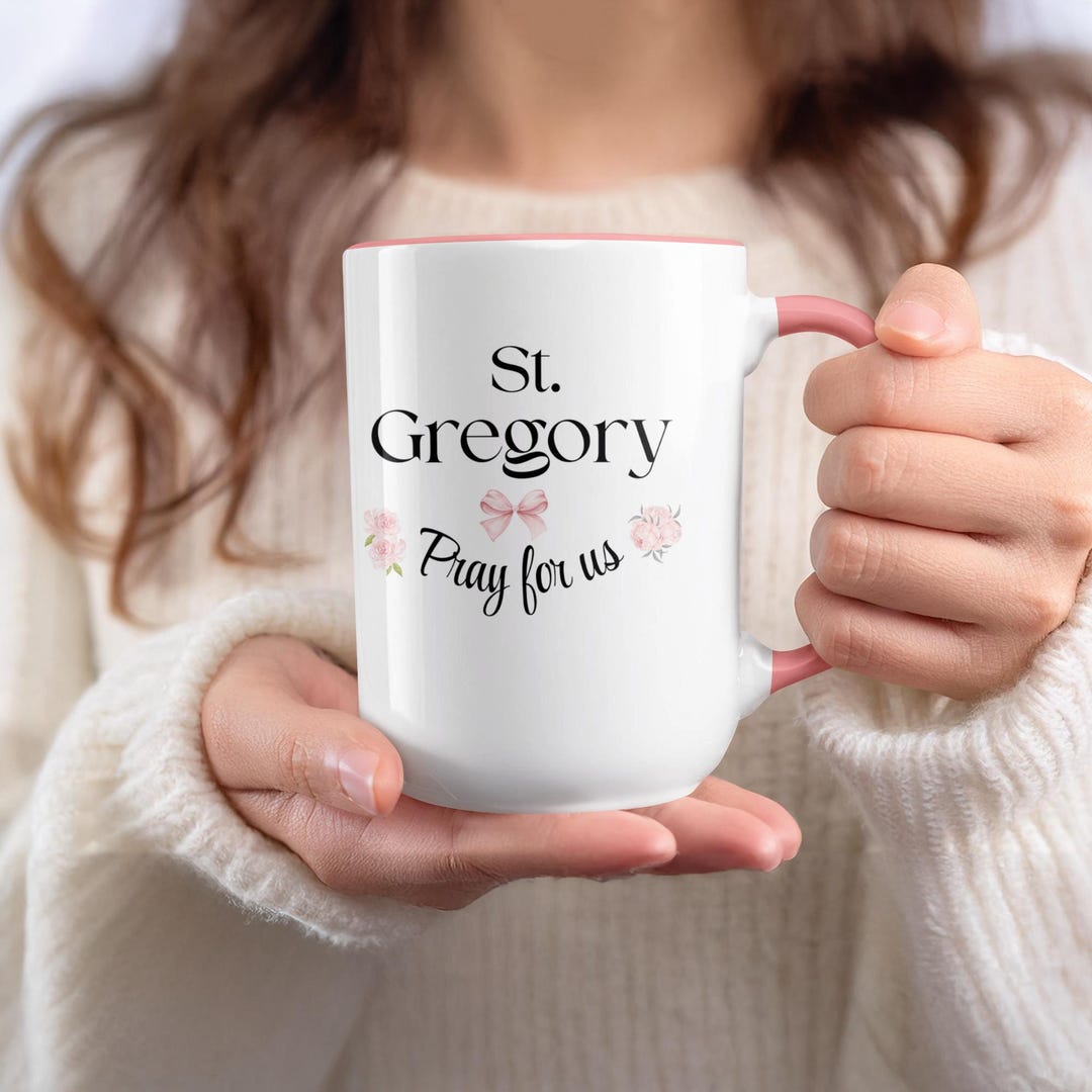 St Gregory the Great Mug, Catholic Saint Mug, Pray for Us Mug, Floral ...