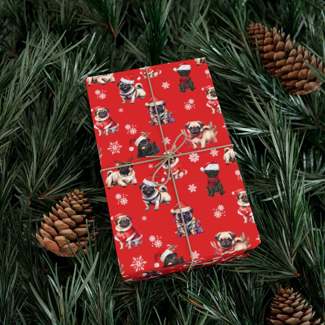Pug Dog Christmas Wrapping Paper Merry Pug-mas Pet Dog Gifts Sheets ...