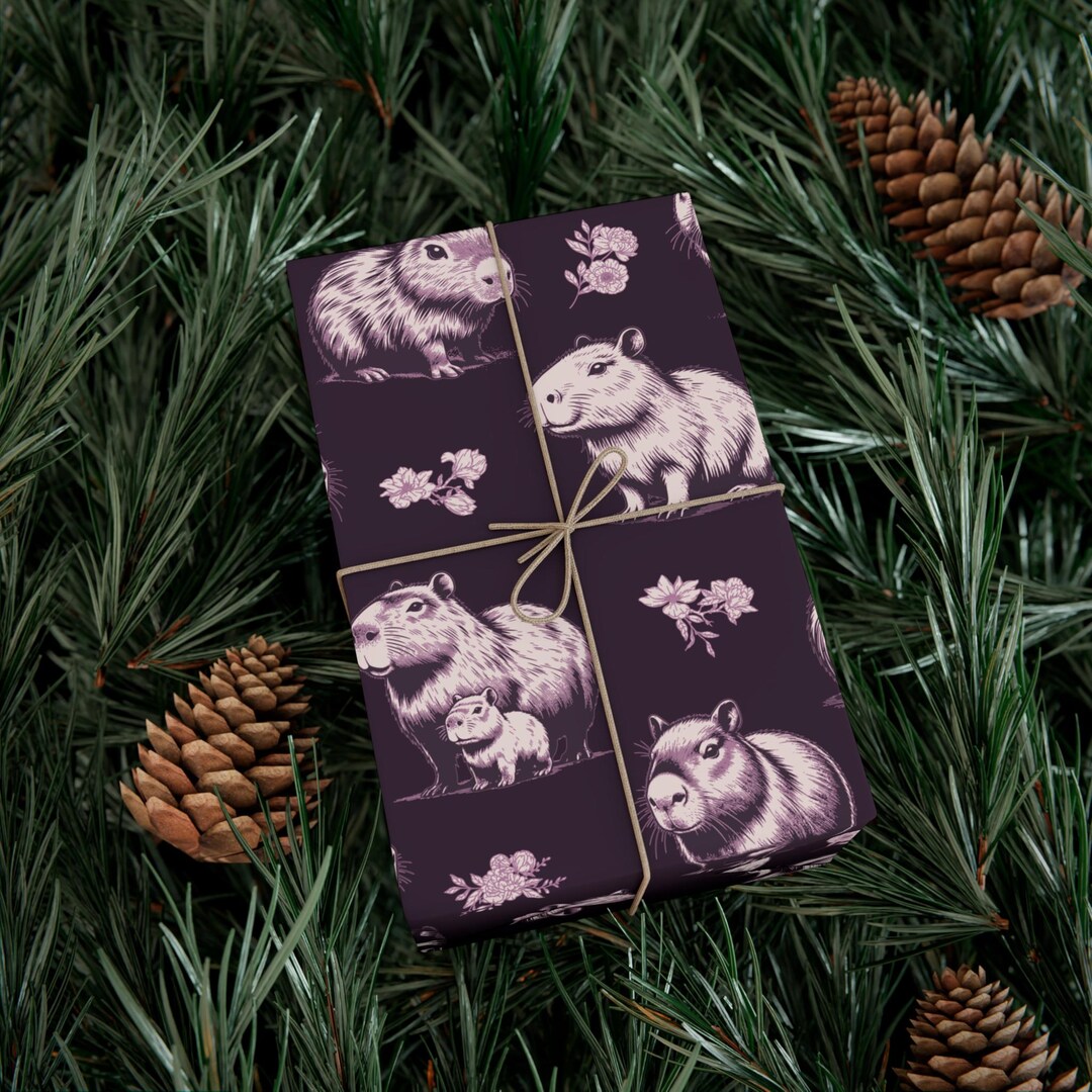 Gothic Capybara Lover Wrapping Paper, Goth Toile Cappy Birthday Gift ...