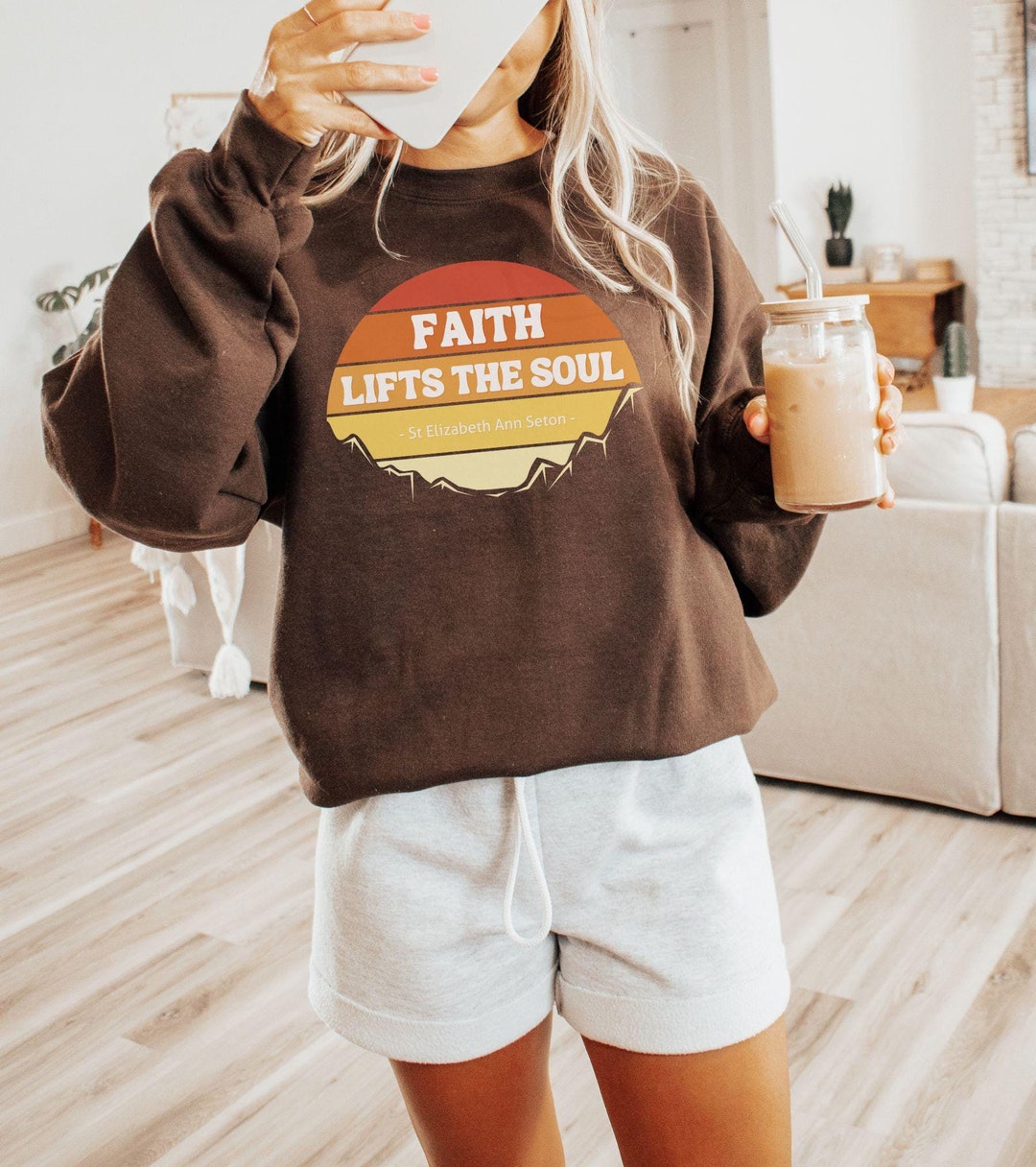 Retro St Elizabeth Ann Seton Crew Neck Sweatshirt, Sunset 70s Saint ...