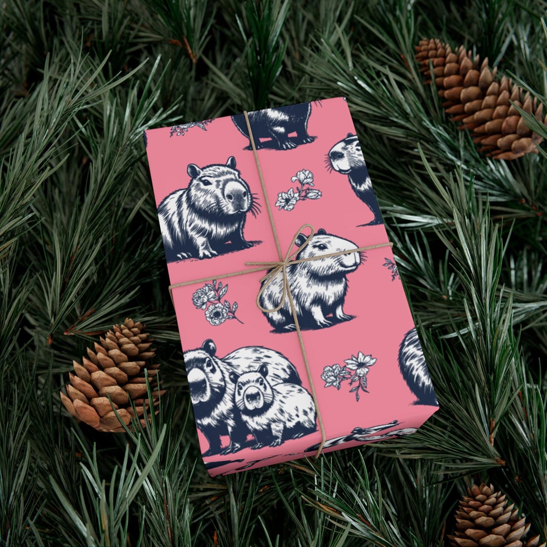 Capybara Gift Wrap Pink Toile, Capybara Lover Wrapping Paper, Gifted ...
