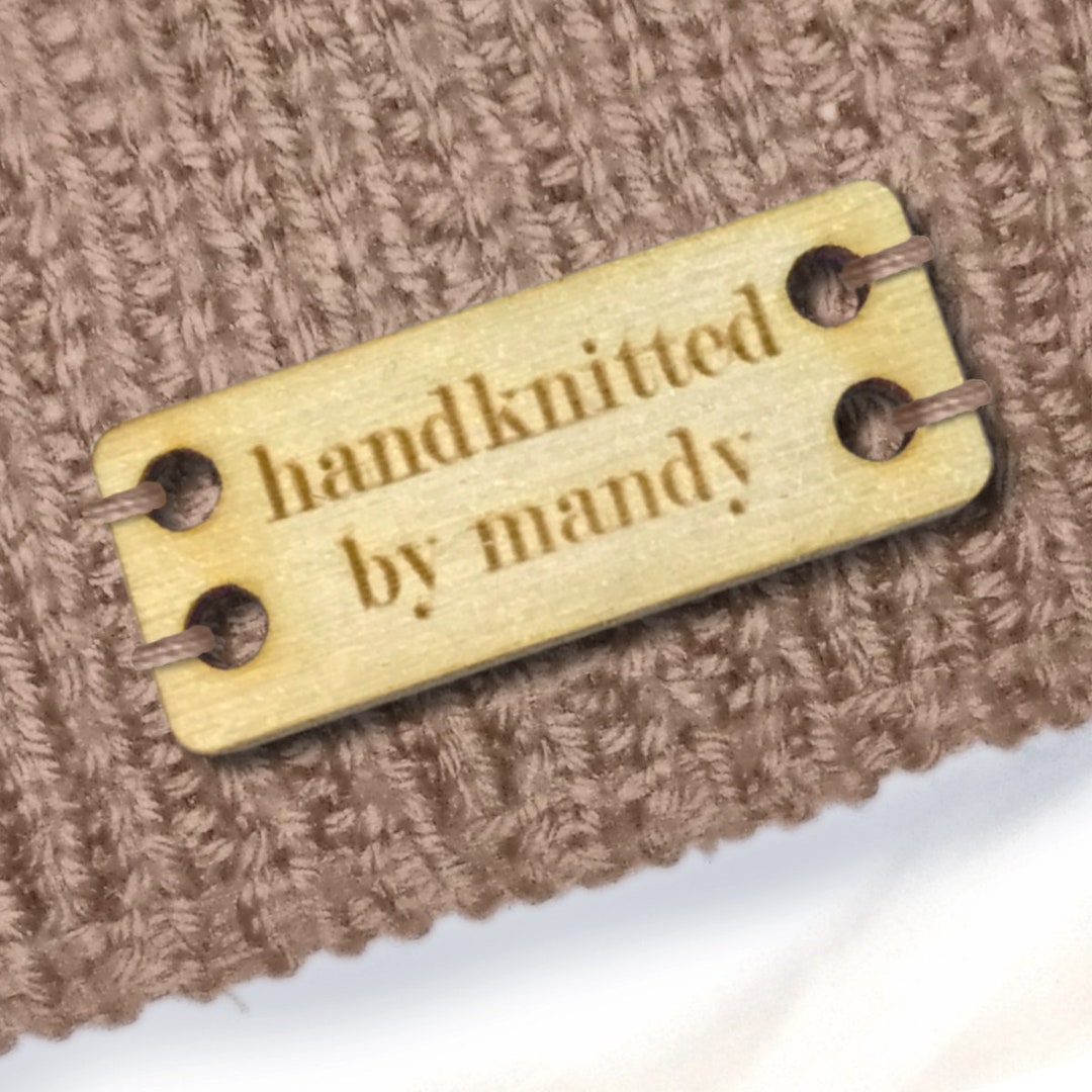 Custom Narrow RECTANGLE BAR 28x12mm Birch Wooden Tags 'hand-knitted by ...