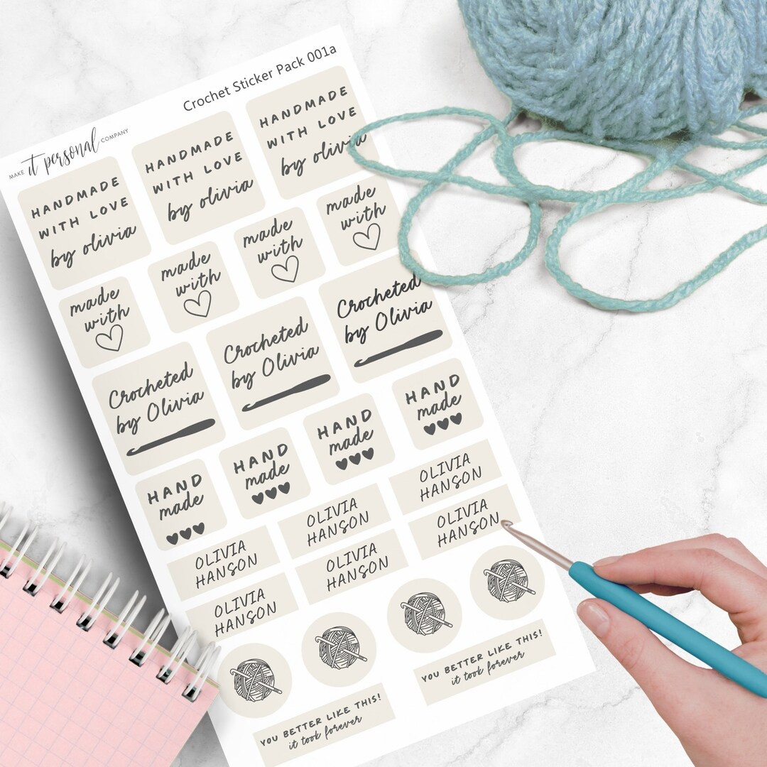 Customised CROCHET Sticker Labels, Packaging Tags, Made With Love ...