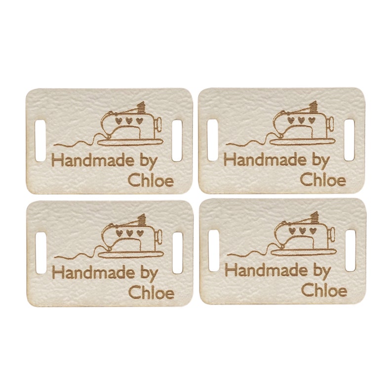 Personalised Set of 50 Cream 28x18mm Faux Leather Labels. Cute Sewing ...