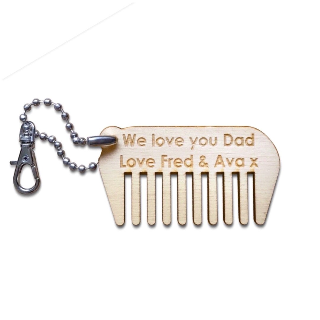 Personalised BEARD COMB Keyring Present Any Name Gift Dad Husband Gift ...
